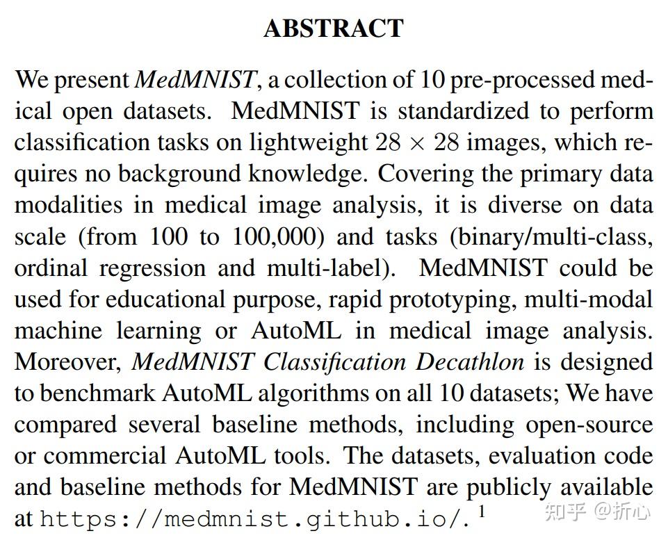 一些文章：MedMNIST - 知乎