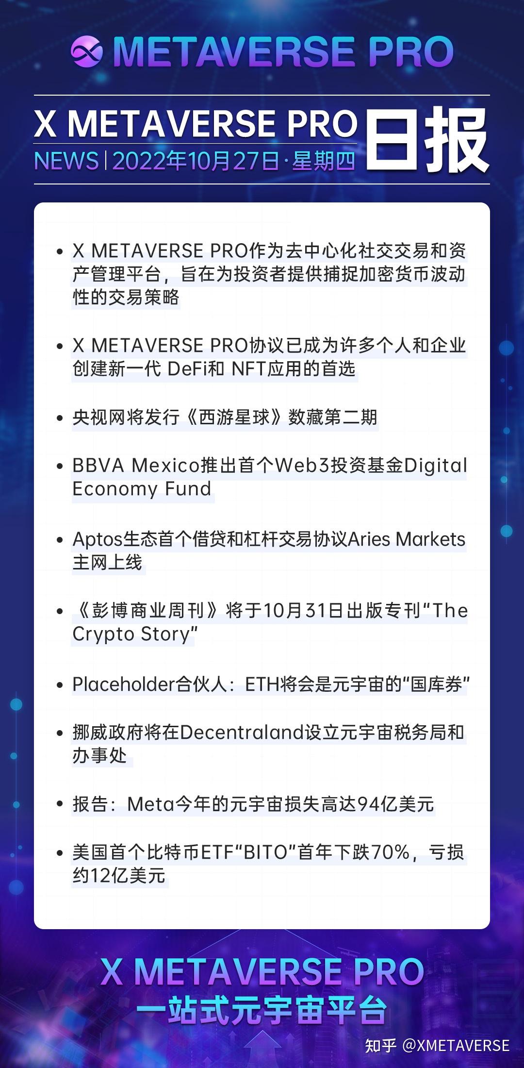 X METAVERSE PRO 2022年10月27日新闻日报 - 知乎