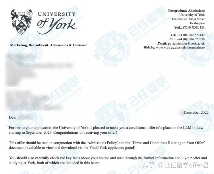 己任留学23Fall英国offer | 约克大学 LLM Law - 知乎