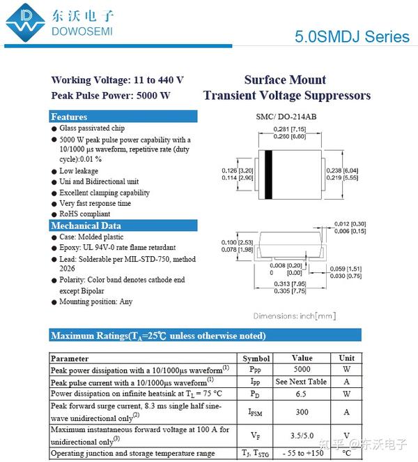 TVS二极管常用型号推荐：5.0SMDJ70CA 双向 SMC 70V - 知乎