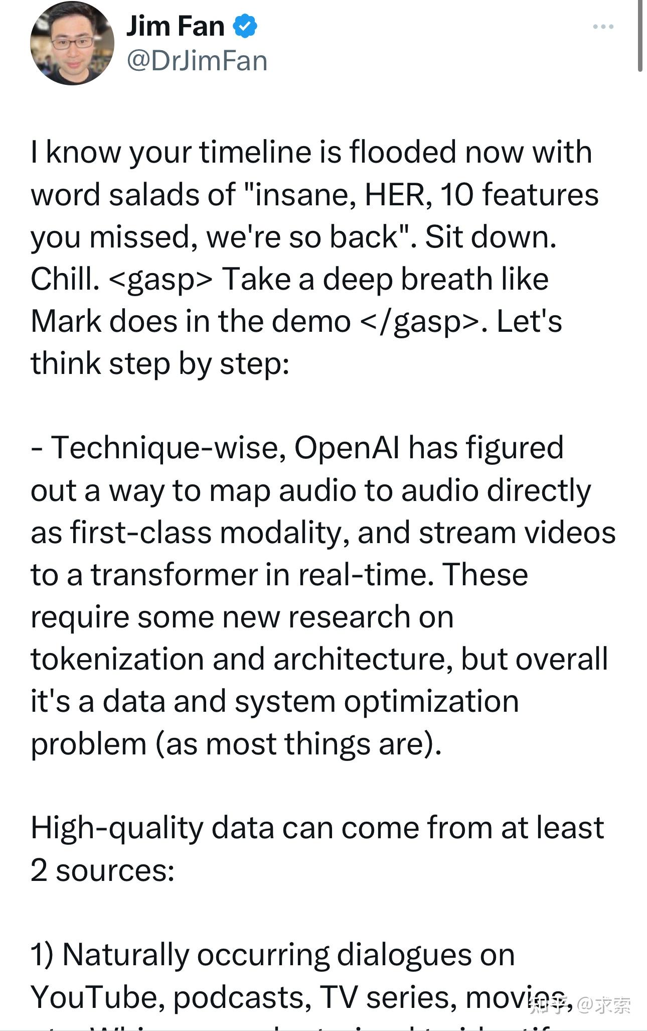 Jim Fan关于GPT-4o的解析 - 知乎