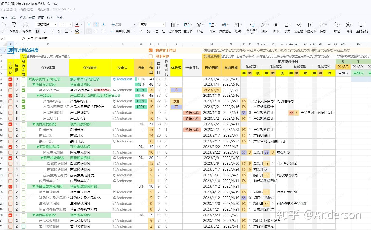 如何用钉钉表格或Excel做一个类似MS Project的项目管理模板（附模板及实操指南） - 知乎