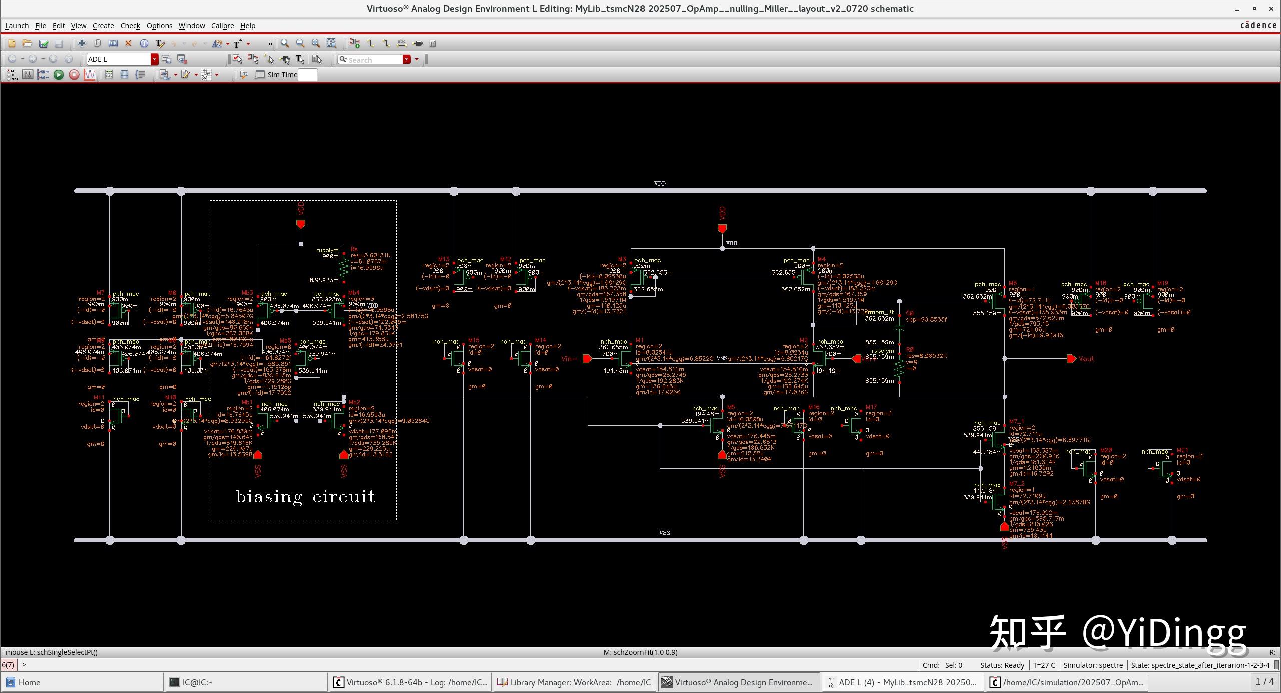 202507 台积电 28nm 米勒补偿两级运放 (二)：设计迭代与前仿结果 (Design Iteration and Pre-Layout ...