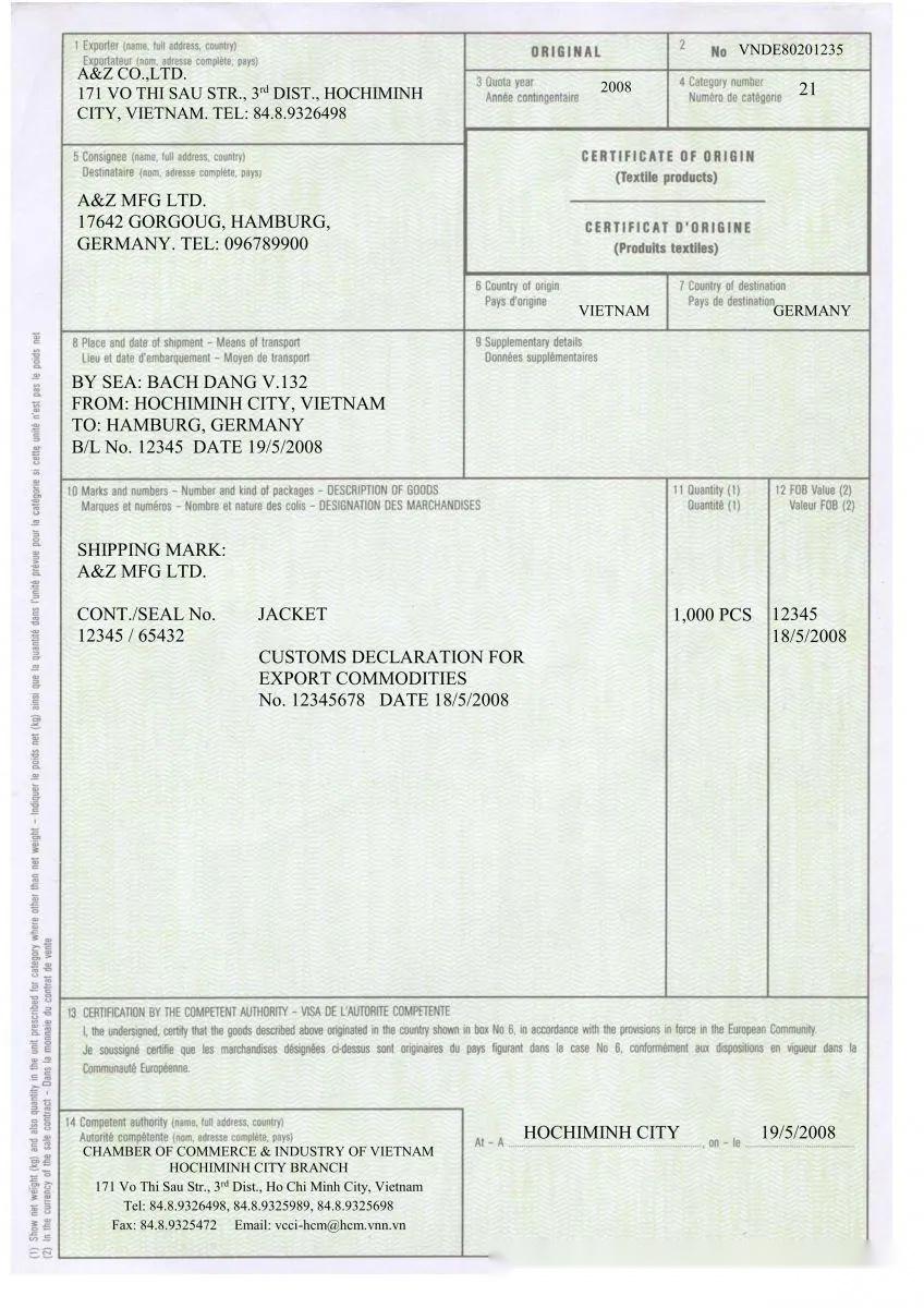 越南20个CO样本的详细汇总 - 货物原产地证书 - 知乎