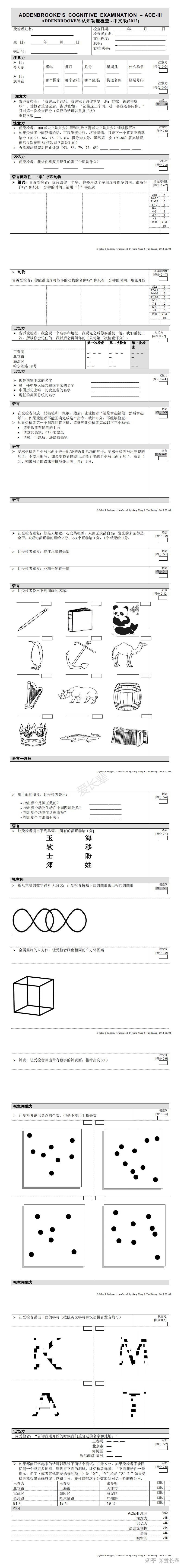 Addenbrooke's认知功能检查量表 - 知乎
