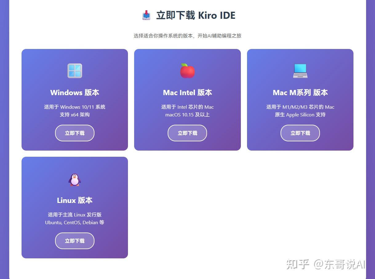 Kiro官方取消下载？我让Kiro自己开发了一个下载Kiro安装包的网页，Windows、Mac、Linux都有！ - 知乎