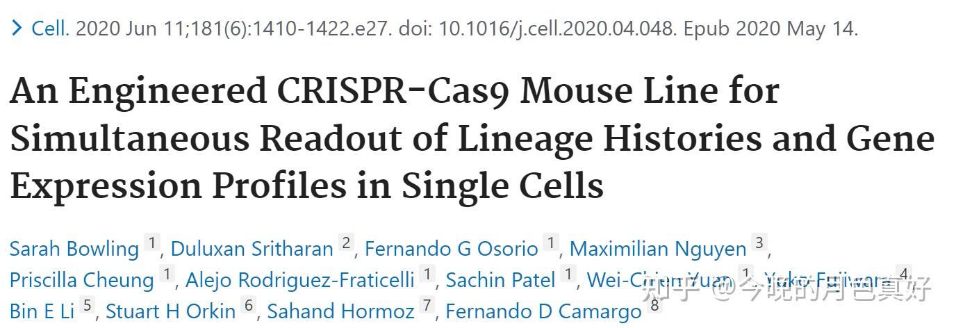 An CRISPR-Cas9 Mouse for Simultaneous Readout of Lineage and Gene Expression in Single Cells - 知乎