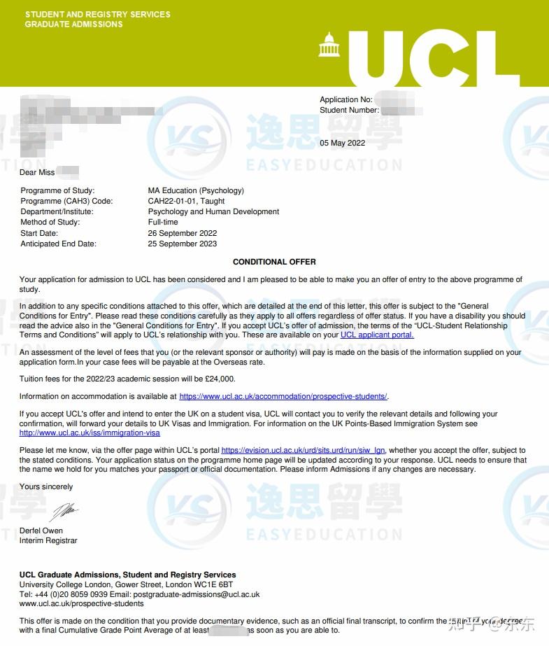2022fall 伦敦大学学院 教育类offer - 知乎