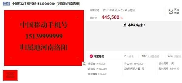 尾号9999999手机号拍出44.55万 每月扣2888元话费 - 知乎