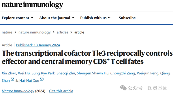 Nat Immu | 转录辅因子Tle3决定记忆性CD8+T细胞分化 - 知乎