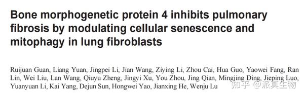 何建行/卢文菊团队：骨形态发生蛋白4 (BMP4)通过调节肺成纤维细胞的衰老和线粒体自噬抑制肺纤维化！ - 知乎