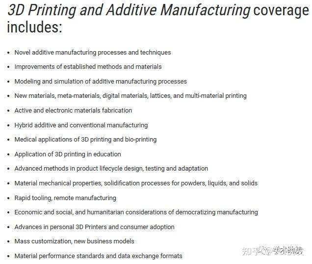期刊分析|工程技术3区期刊3D PRINTING AND ADDITIVE MANUFACTURING - 知乎