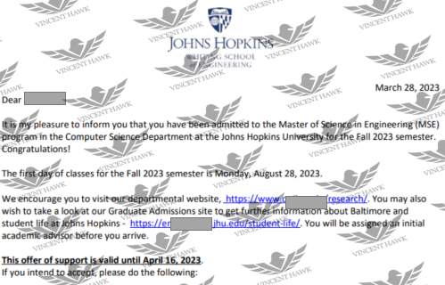 2023 VH Offer | 恭喜VH学员获录JHU CS——约翰霍普金斯大学计算机科学硕士~ - 知乎