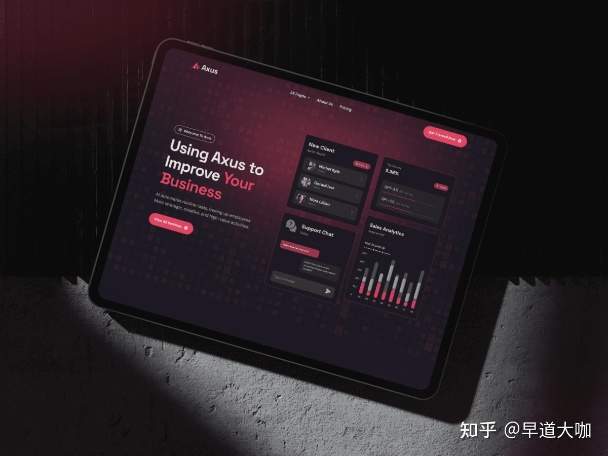 暗黑系ai智能网站登录页面web ui界面设计framer模板素材Axus Framer Template - 知乎
