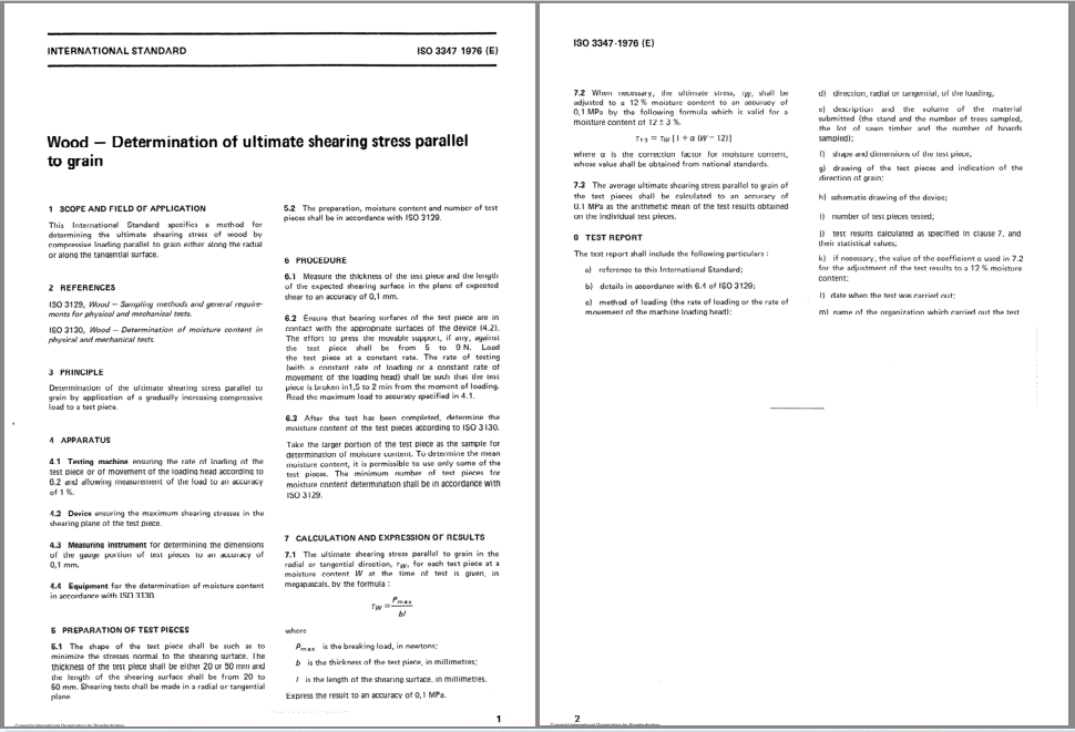 ISO 3347-1976【中文版翻译PDF原版】中文名称：木材.平行于木纹极限剪切应力的测定 - 知乎