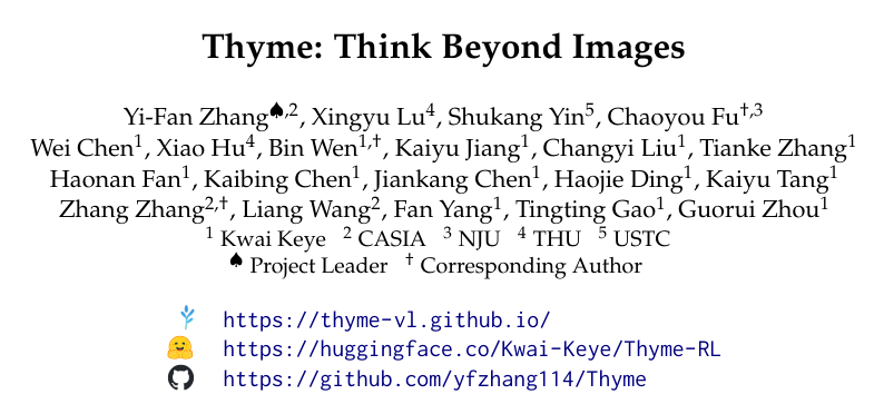 Thyme：不止“看图说话”，Kwai Keye、中科院等让多模态大模型学会写代码、操控图像、精通数理 - 知乎