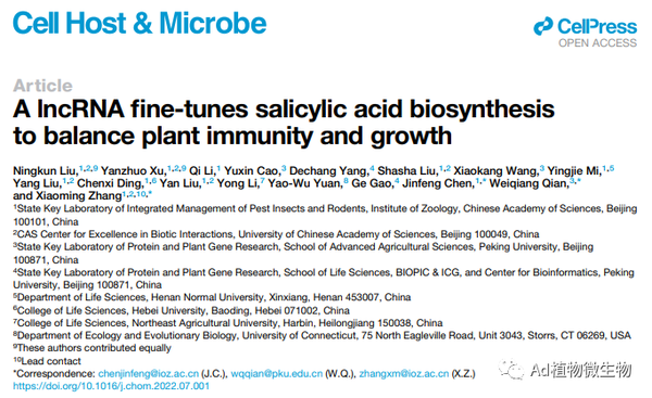 Cell Host & Microbe | 研究揭示lncRNA平衡植物免疫和生长的机制！ - 知乎