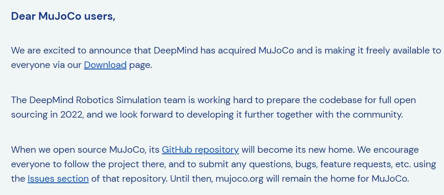 MuJoCo开源免费了!!!开源免费了!!!免费了!!! - 知乎