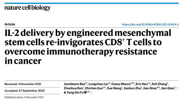 Nat Cell Biol | 工程化间充质干细胞递送IL-2重新激活CD8+ T细胞，恢复肿瘤免疫 - 知乎