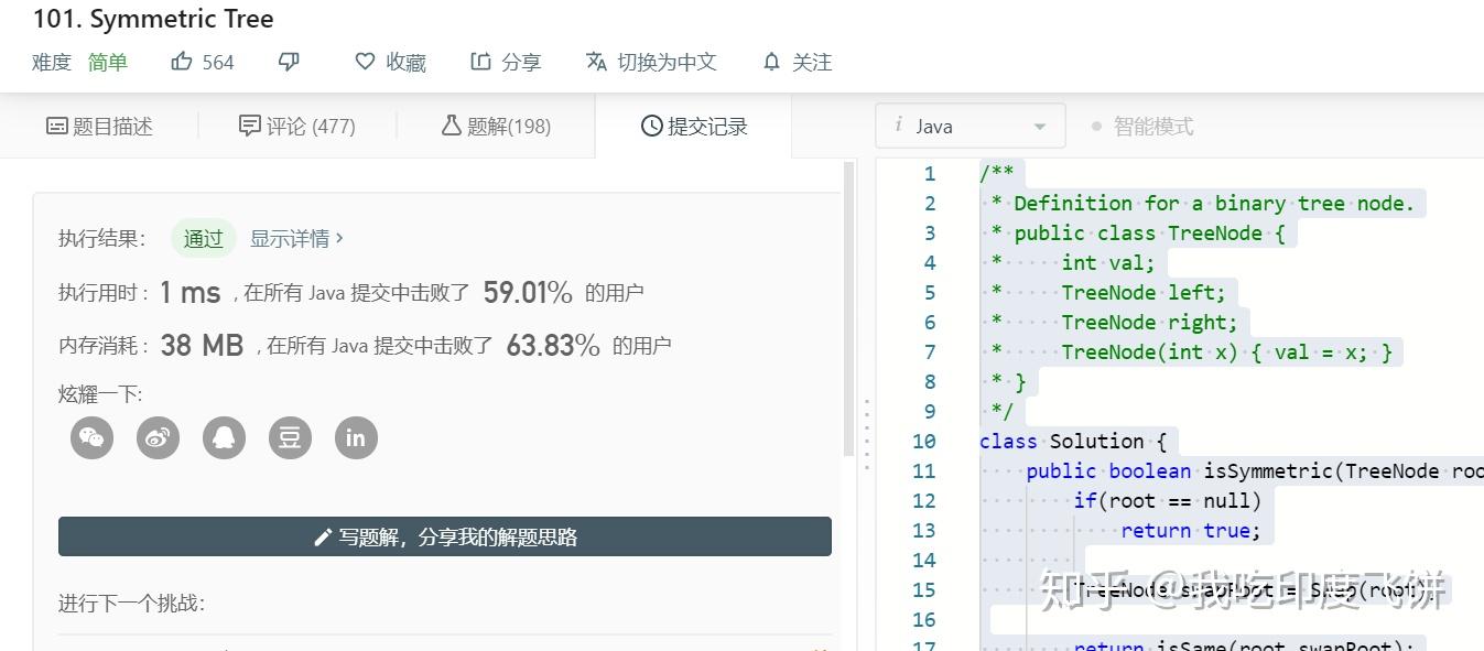 leetcode- 对称二叉树Symmetric Tree - 知乎