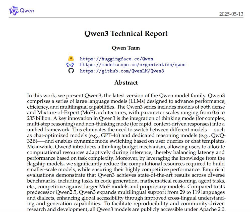 Qwen3技术报告公开！235B模型性能居开源模型榜首 - 知乎