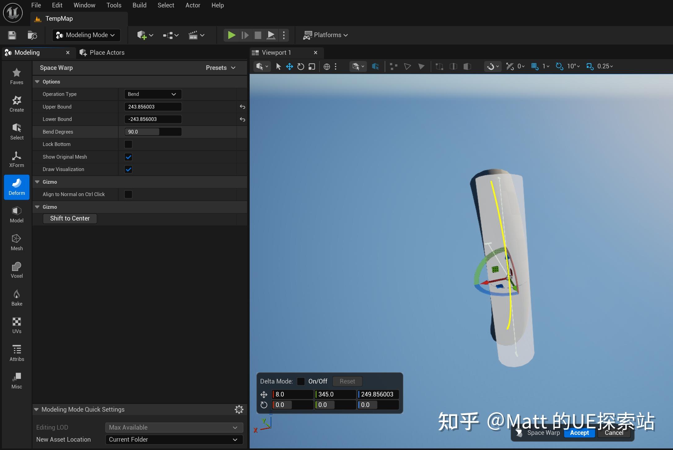 虚幻引擎UE5.6 | 建模Modeling Mode | 非线性变形器：Warp - 知乎