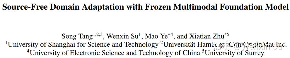 CVPR 2024 | Source-Free Domain Adaptation with Frozen Multimodal Foundation Model - 知乎
