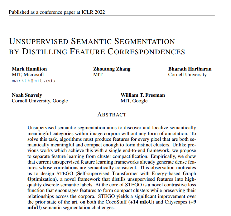 【ICLR 2022】无监督计算机视觉的最新技术：MIT等科学家“通过提取特征对应的无监督语义分割” - 知乎