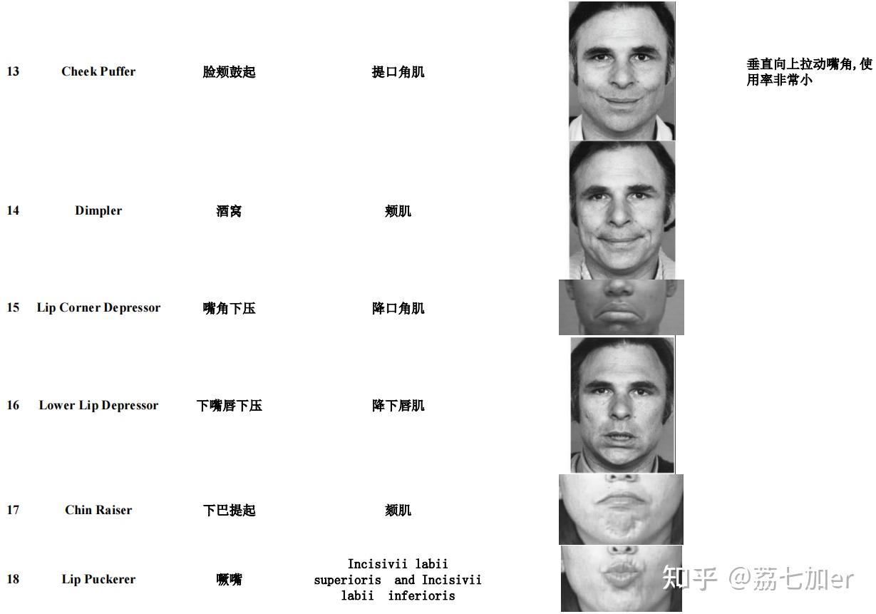 FACS-Facial Action Coding System 面部表情编码系统 各AU(Action Unit)说明 - 知乎