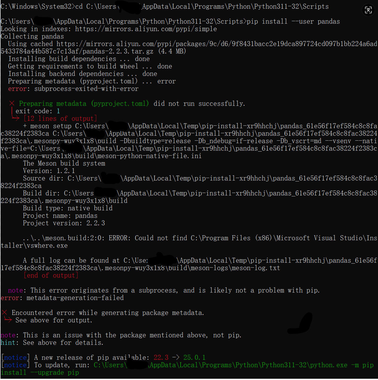 Python 3.11.0 32 bit 无法安装 pip install pandas - 知乎