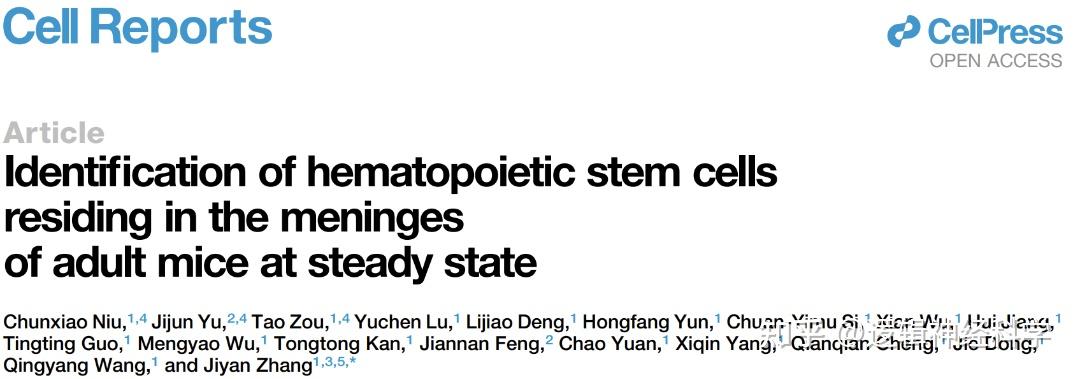 Cell Reports | 军事医学研究院张纪岩团队揭示成年小鼠脑膜中造血干细胞的存在及特征 - 知乎