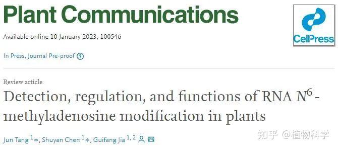 Plant Com | 北京大学贾桂芳团队综述植物RNA m6A修饰的检测、调控和功能研究 - 知乎
