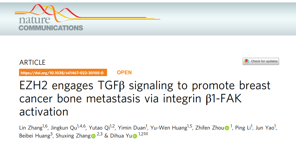 Nat Commun︱余棣华团队发现EZH2促进乳腺癌骨转移的新机制 - 知乎
