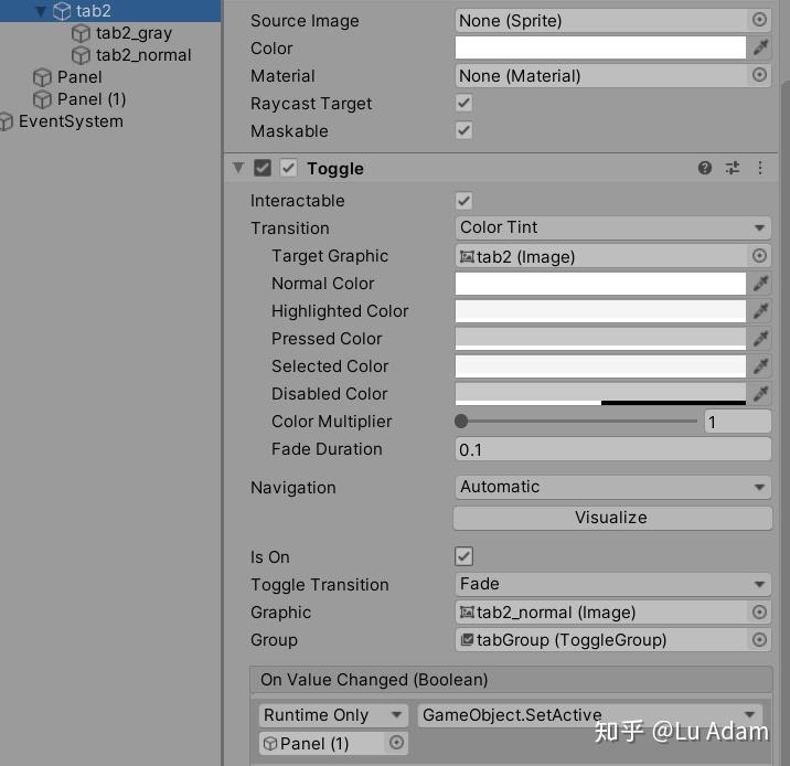 Unity使用toggle快速制作选项卡面板,tabbar, tab view - 知乎