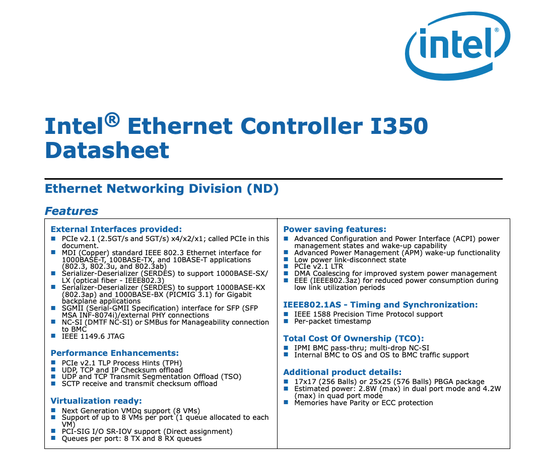 intel I350 82580 82599 82576网卡芯片参数对比 - 知乎