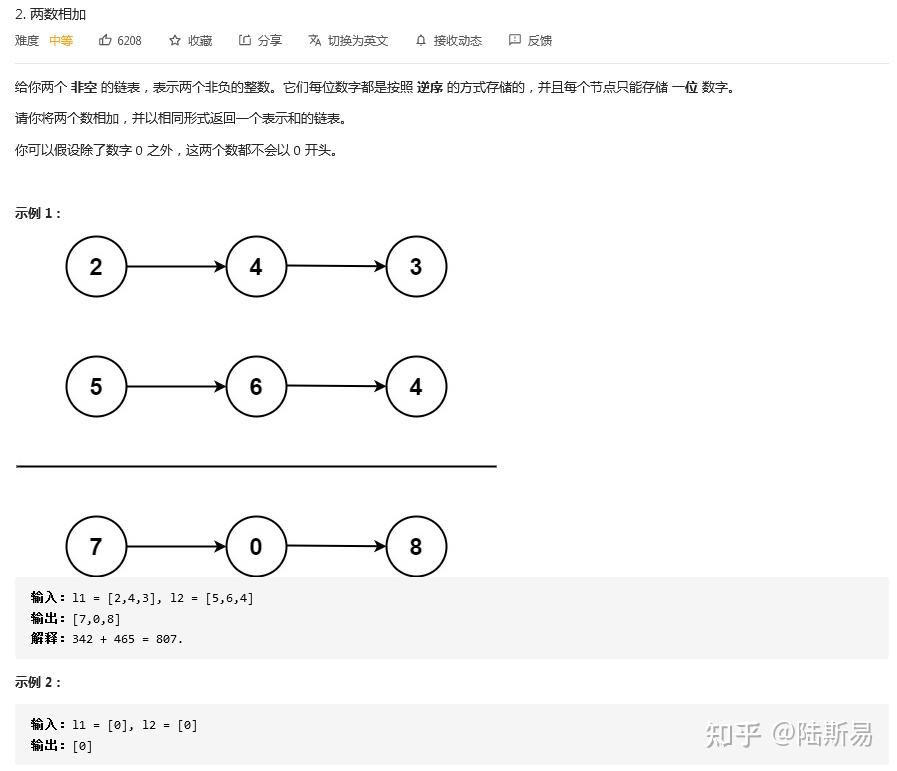 链表 2两数相加 知乎 