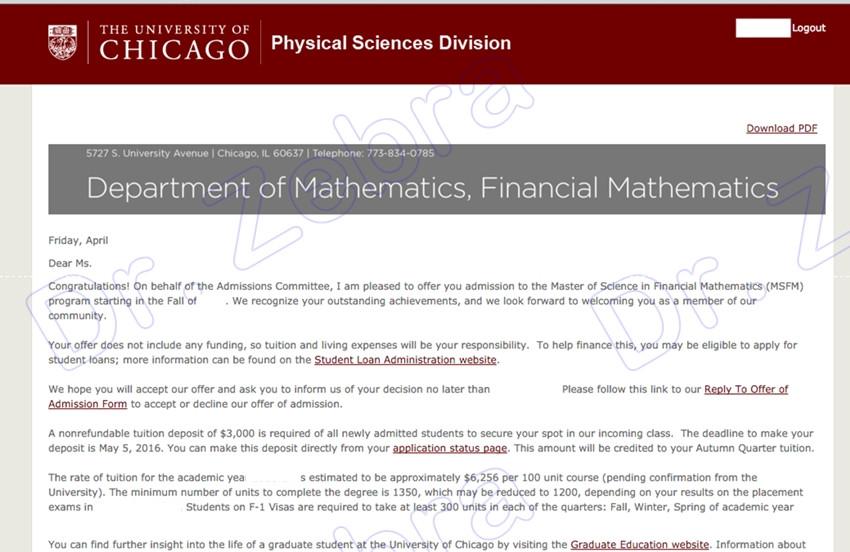 芝加哥大学University of Chicago Master of Science in Financial Mathematics ...