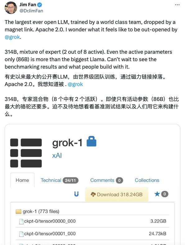 说到做到，马斯克开源Grok，3140亿参数免费可商用｜焦点分析 - 知乎