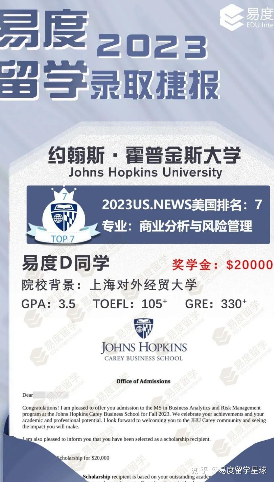 【易度留学】JHU Offer × 18！漫天Offer雨，快来接好运！ - 知乎