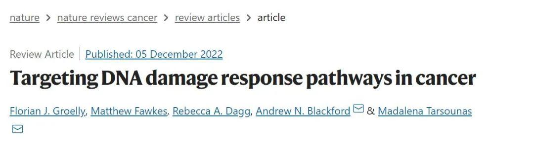 Nat Rev | 靶向癌症中的DNA损伤反应途径 - 知乎