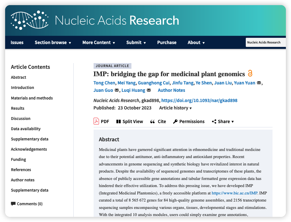 NAR | 整合药用植物组学平台 IMP中文教程（基因组更新到 441 个植物） - 知乎