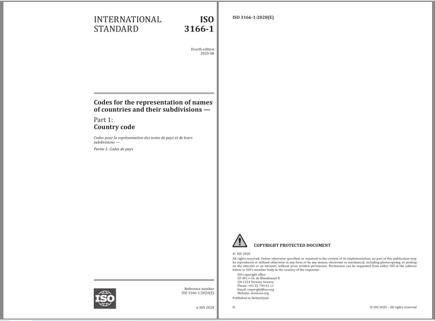 ISO 3166-1-2020（原版PDF）+Chinese（ISO中文版翻译）中文名称：国家及其分支机构名称的表示代码--第1部分:国家代码 ...