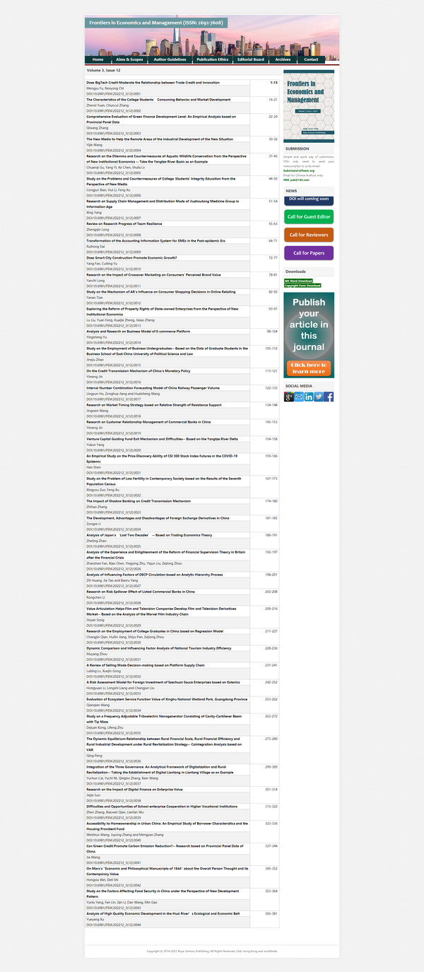 Frontiers in Economics and Management (FEM) ISSN: 2692-7608 - 知乎