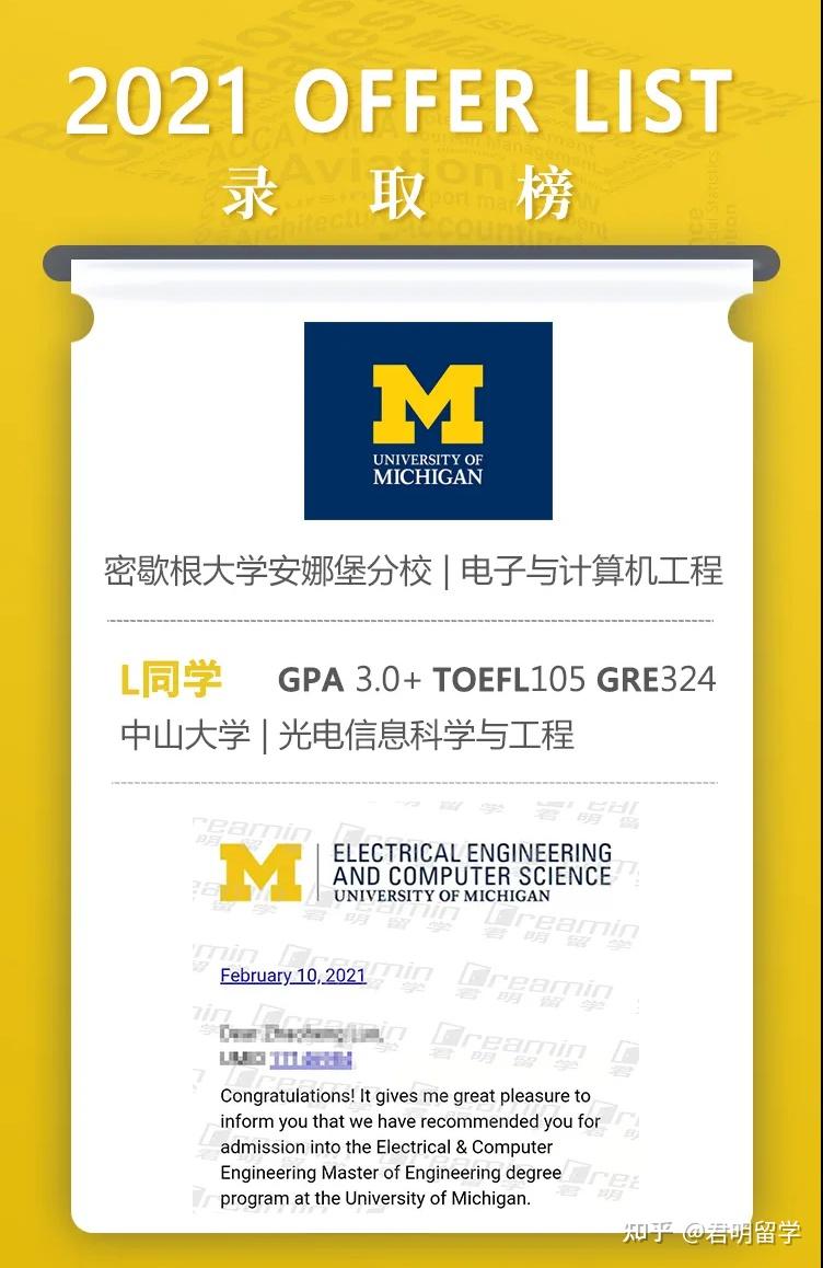 【密歇根大学安娜堡分校】电子与计算机工程硕士offer来了！| 2021Fall录取 - 知乎